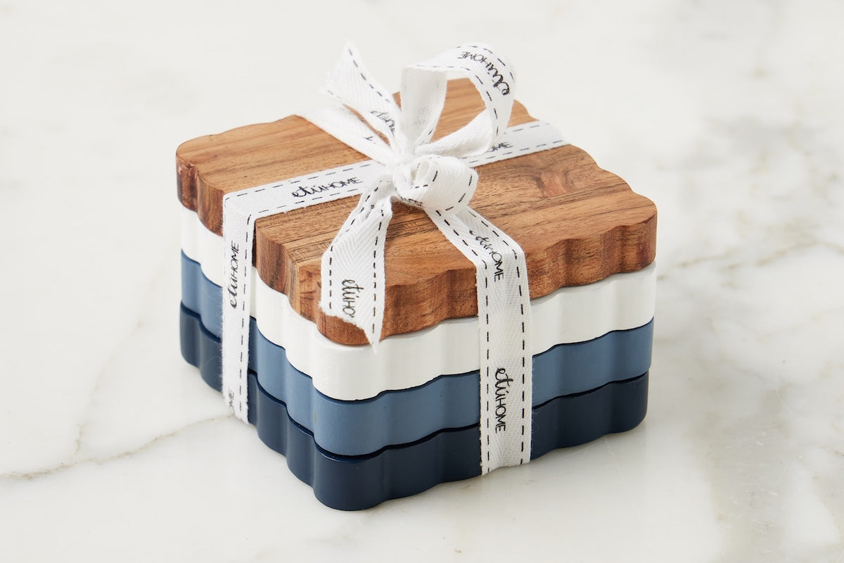 Scalloped Wood Coasters, Square, Maritime Colors, Set of 4 — etúHOME
